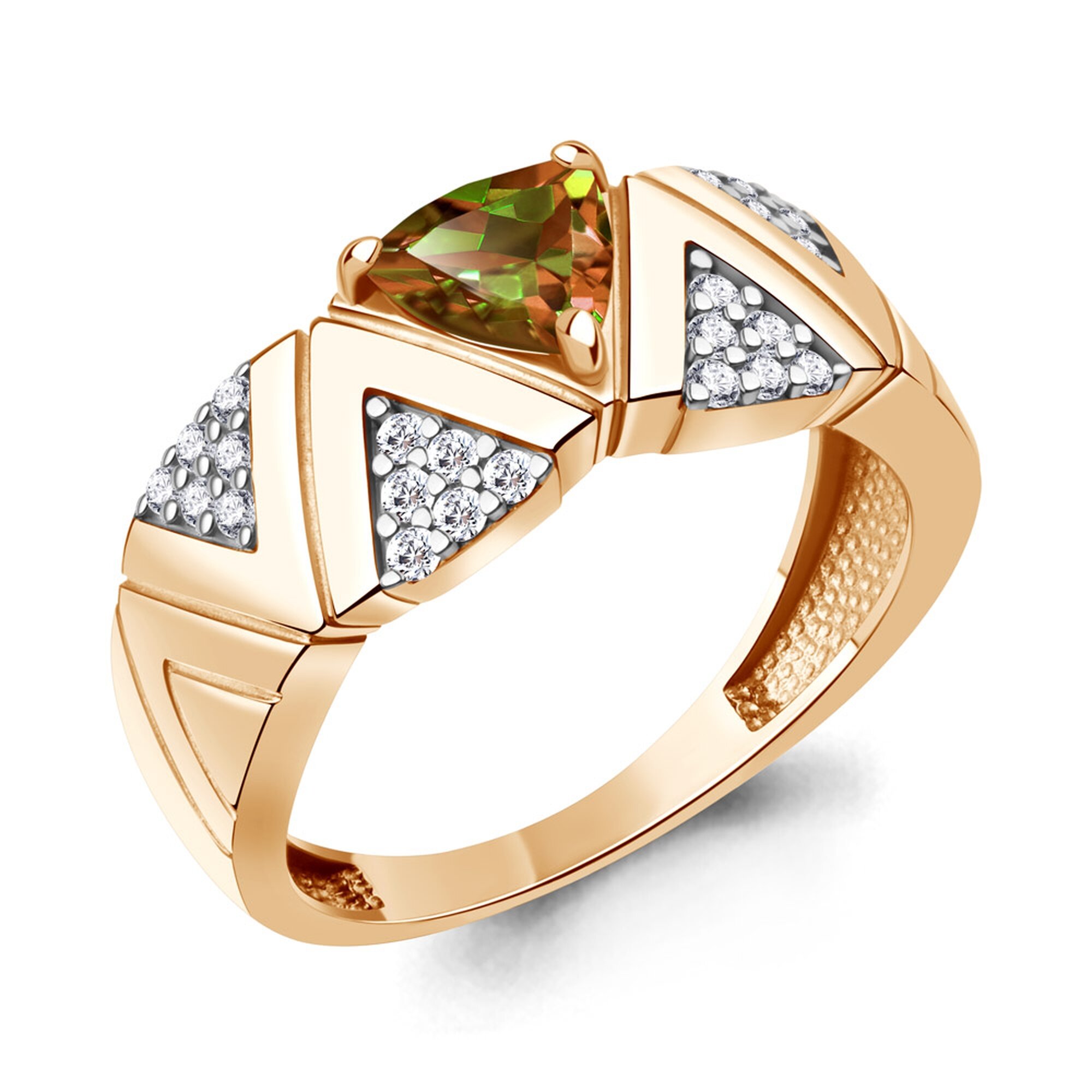 Кольцо Diamant online, серебро, 925 проба, золочение, фианит, султанит