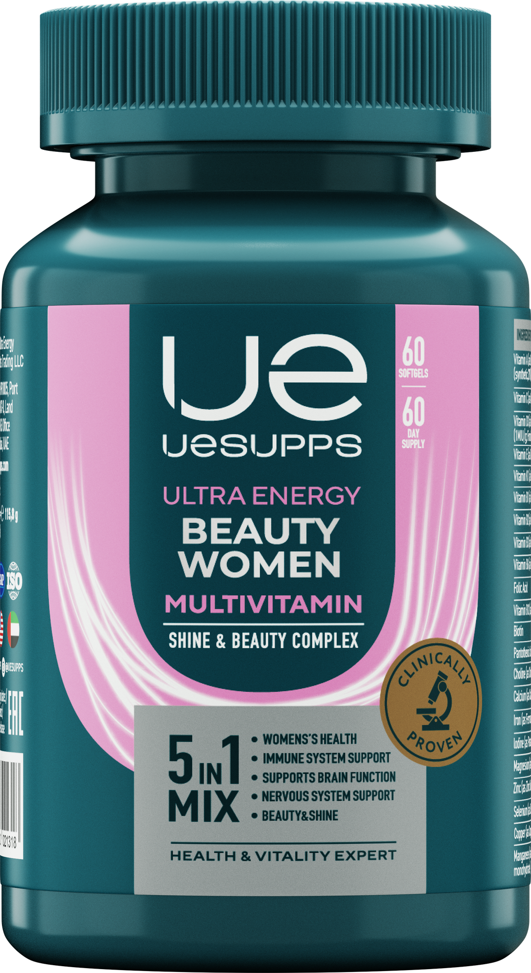 UESUPPS Витаминный комплекс Ultra Energy Women 60 софтгель Ultra Energy Women Multivitamin Formula 60 Softgels 300ml