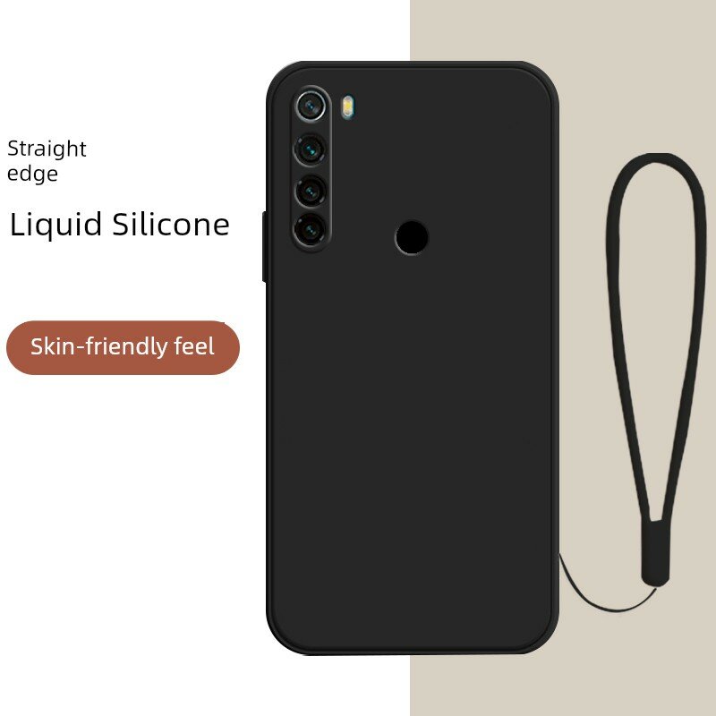 Чехол для Redmi Note 8 из жидкого силикона в классическом черном цвете с полным закрытием стеклянного экрана