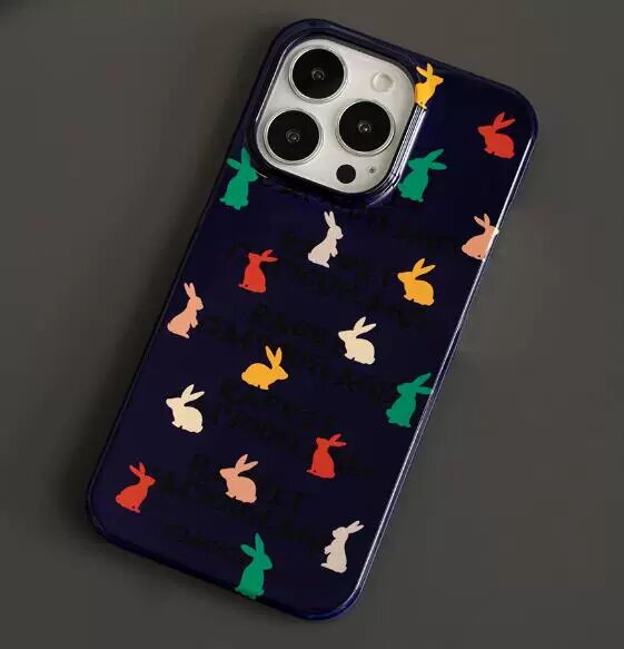 Чехол для iPhone 14 Pro Max с узором красной, зеленой, розовой и белой кролика, премиальный корейский