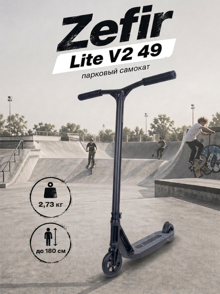 Трюковой самокат трюковой Zefir Lite V2 49 black, для роста 162-179 см