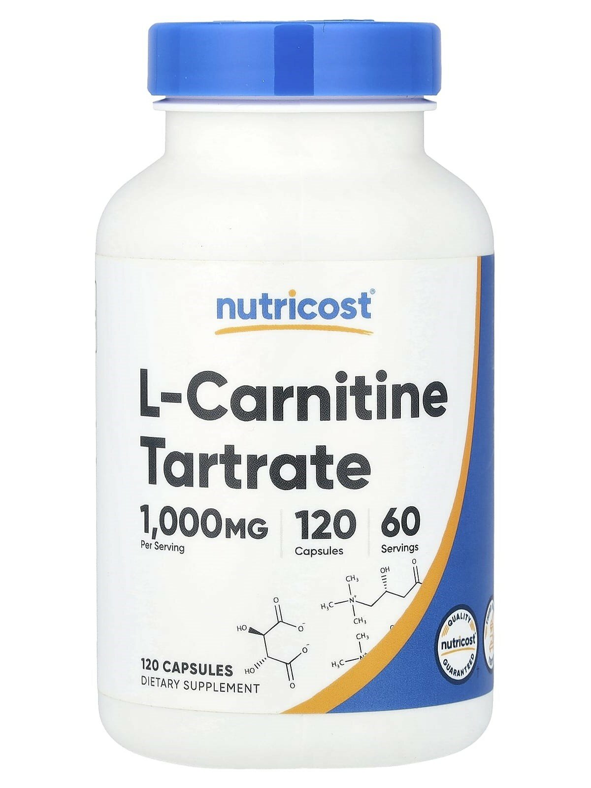 Nutricost, L-карнитин тартрат, 1000 мг, 120 капсул (500 мг в 1 капсуле)