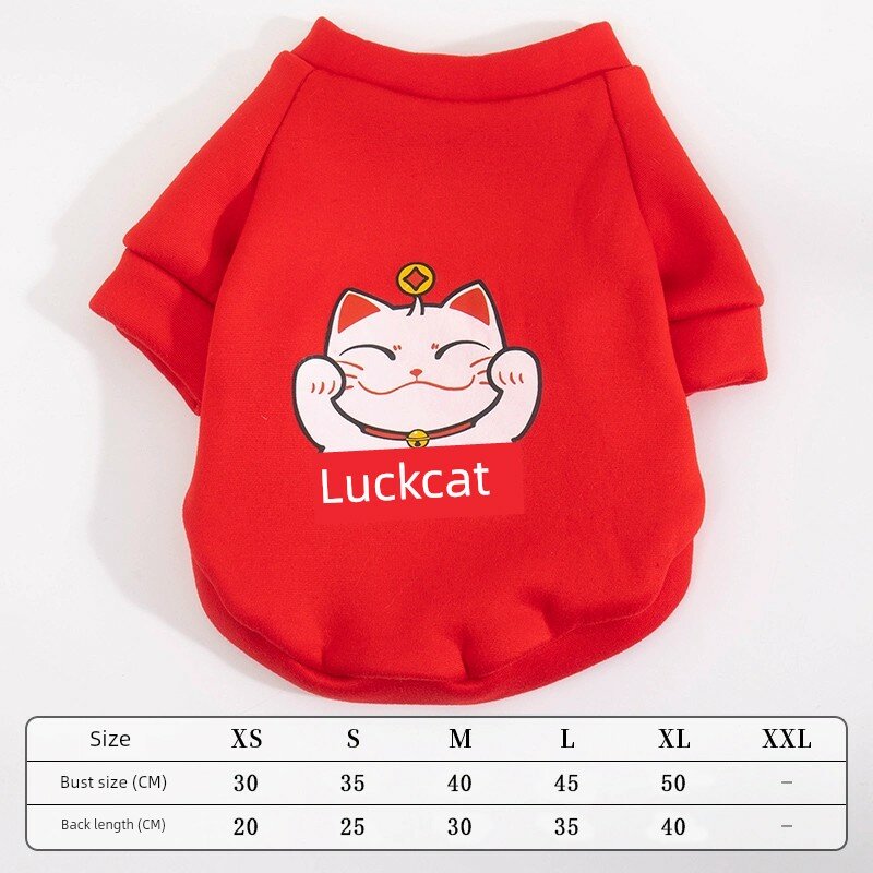 Кофта с котом-удачей для маленьких котят - зимняя одежда, размер M, мягкая хлопковая ткань, комфортная посадка