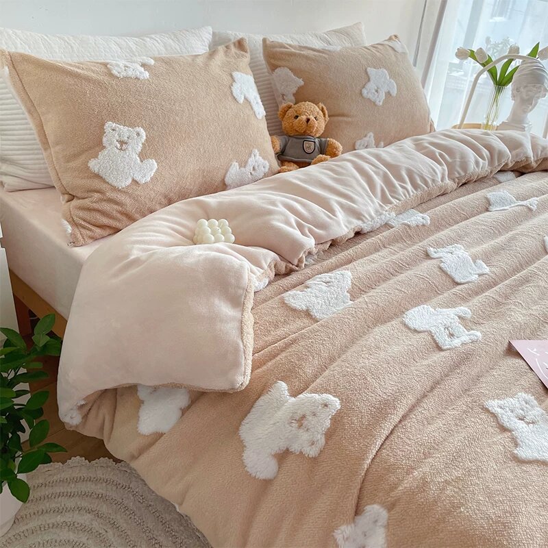 Hibernation Bear Baby | Ins Style Nuojiji Утолщенный теплый молочный бархатный комплект из четырех предметов Супер