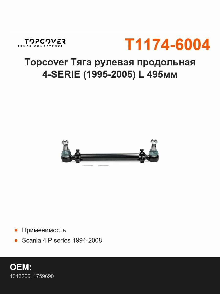 Topcover Тяга рулевая продольная 4-SERIE (1995-2005) L 495мм