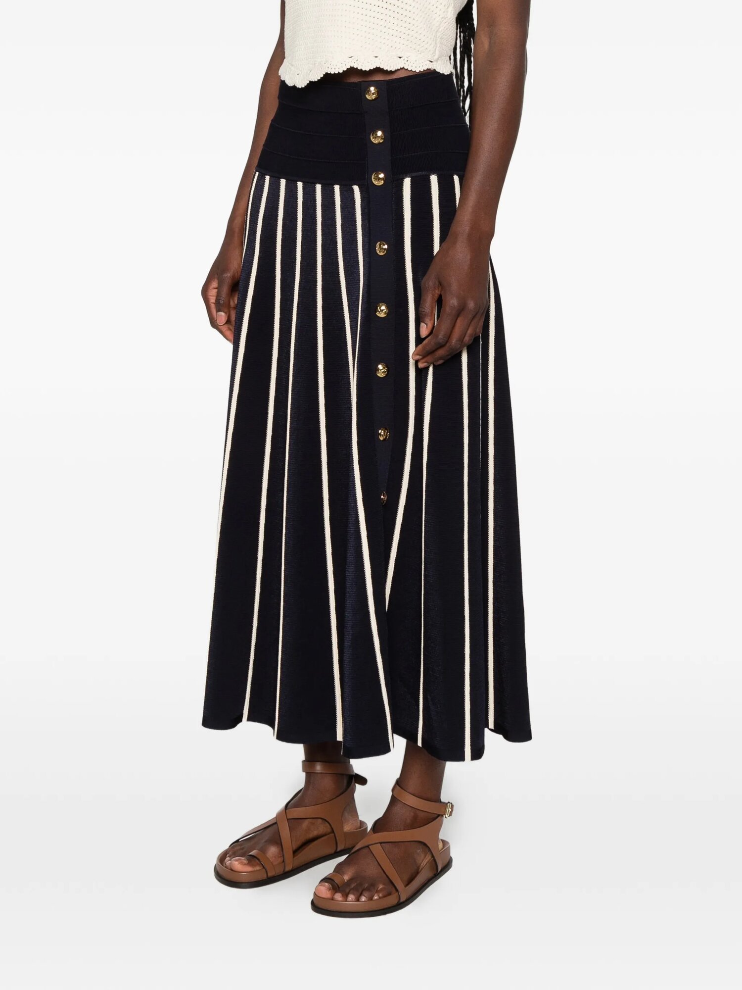 Юбка ZIMMERMANN Striped button-down midi skirt, размер 40, синий — фото 1