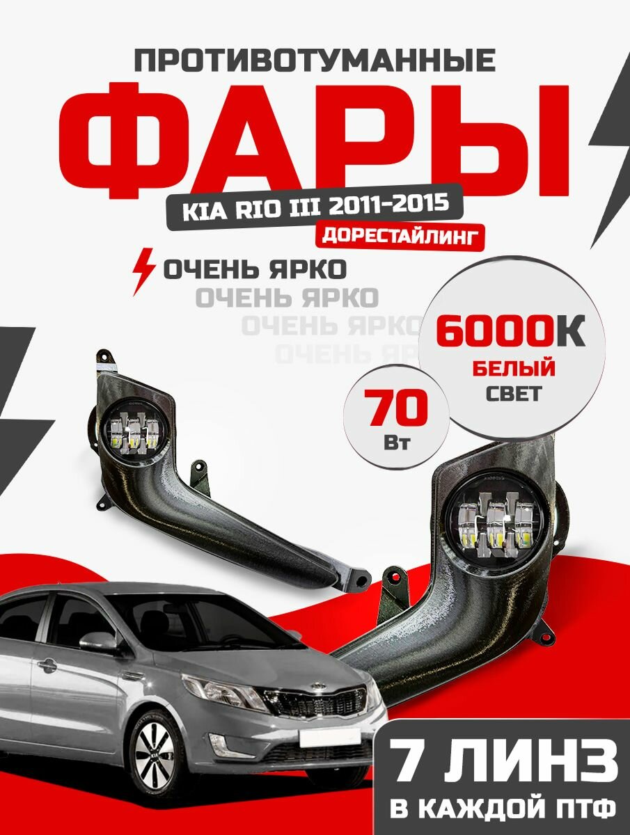 Противотуманные фары ПТФ Kia Rio 3 дорестайлинг (2011-2015) 70 вт