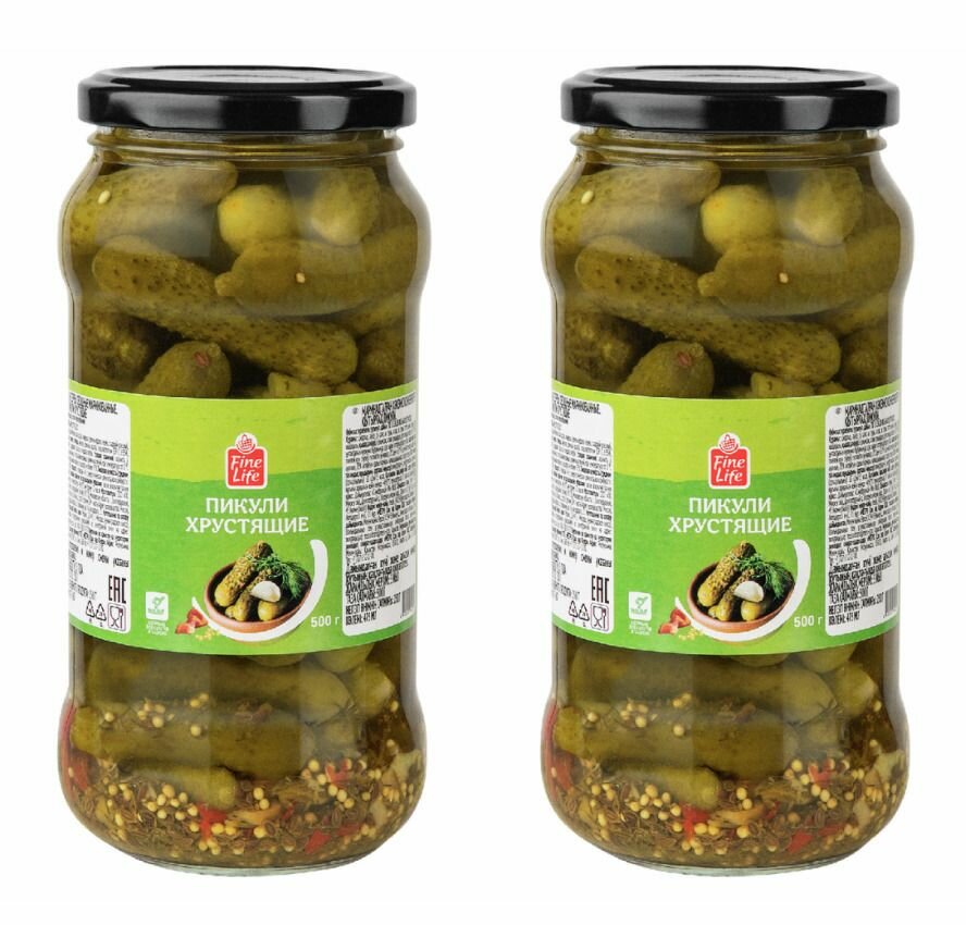Fine Life Огурцы маринованные Хрустящие пикули, 500 г, 2 шт