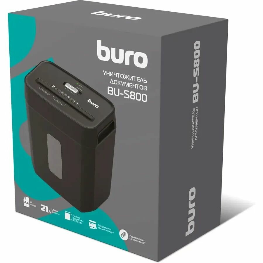 Шредер Buro Office BU-S800 (секр. P-4) фрагменты 10лист. 21лтр. пл. карты