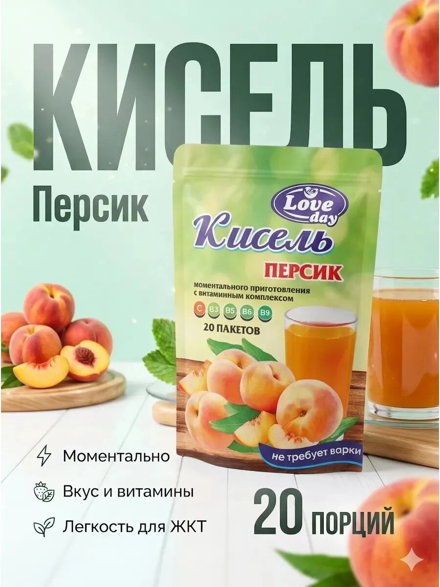 Кисель моментального приготовления Love Day Персик 30 г * 20 шт