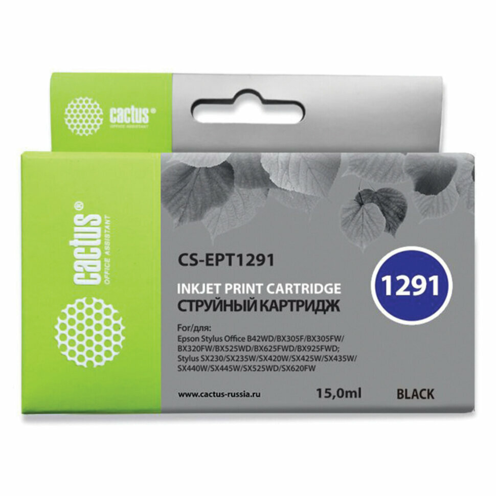 Картридж струйный CACTUS (CS-EPT1291) для EPSON Stylus B42WD/BX305W/BX625WD, черный, 361951