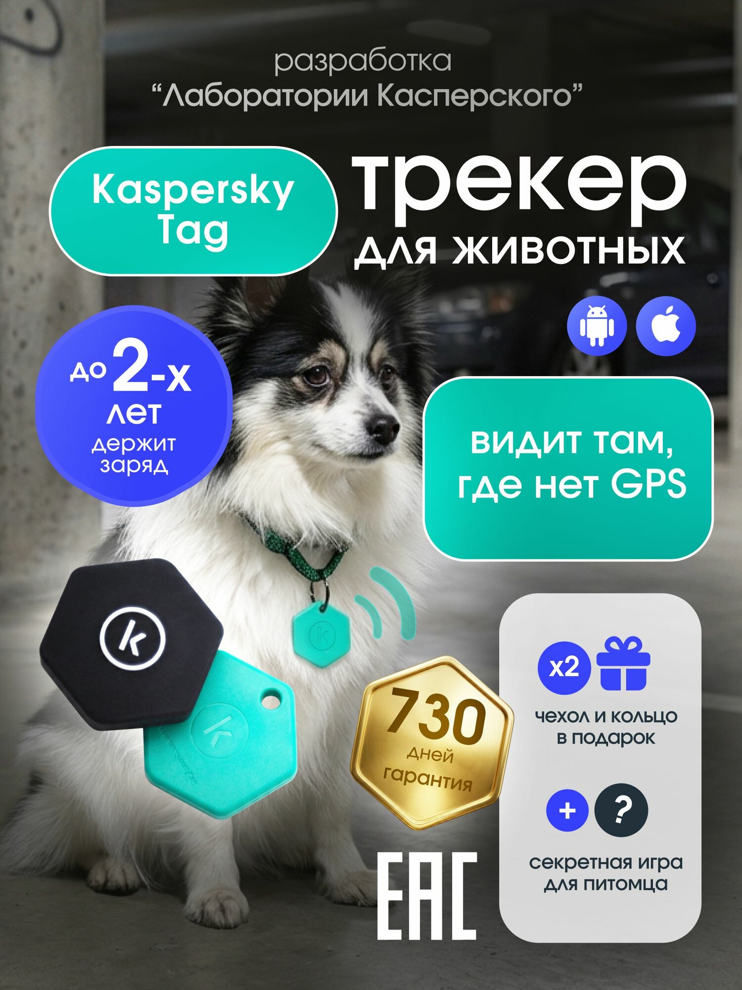 Умный Bluetooth трекер Kaspersky Tag для животных