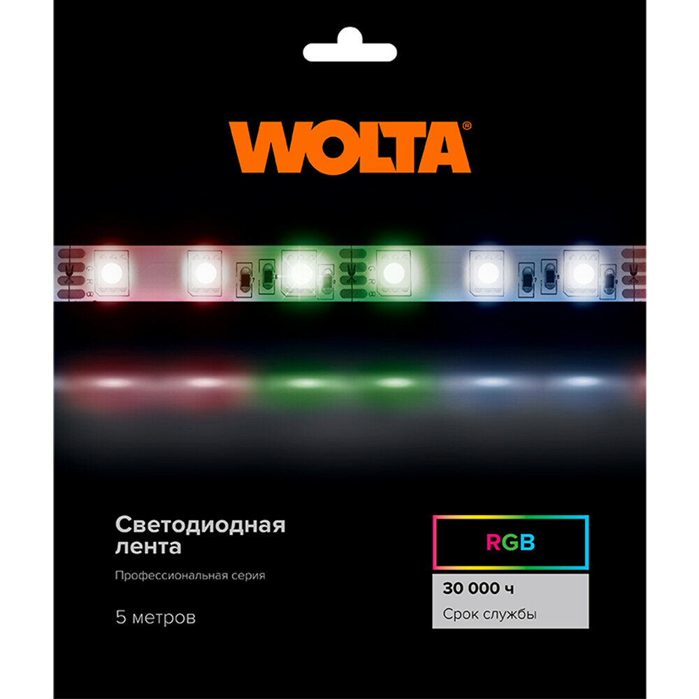 Лента светодиодная Wolta RGB свет 24 В 14,4 Вт/м IP20 5 м (WLS5050-14,4W/RGB/24H60-01)