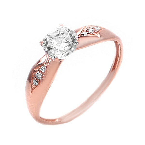 Кольцо широкое, тонкое JEWELIN, красное золото, 585 проба, фианит
