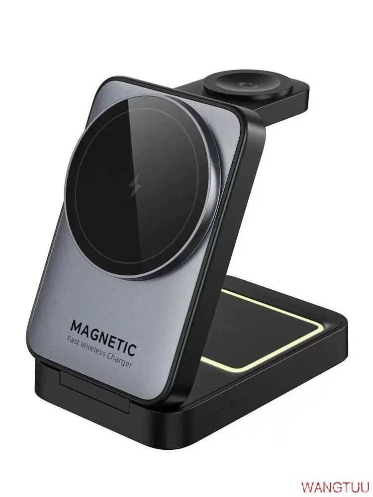 Инновационная докстанция 3 в 1 премиум: одновременная зарядка iPhone с MagSafe, Apple Watch и футляров AirPods для Android