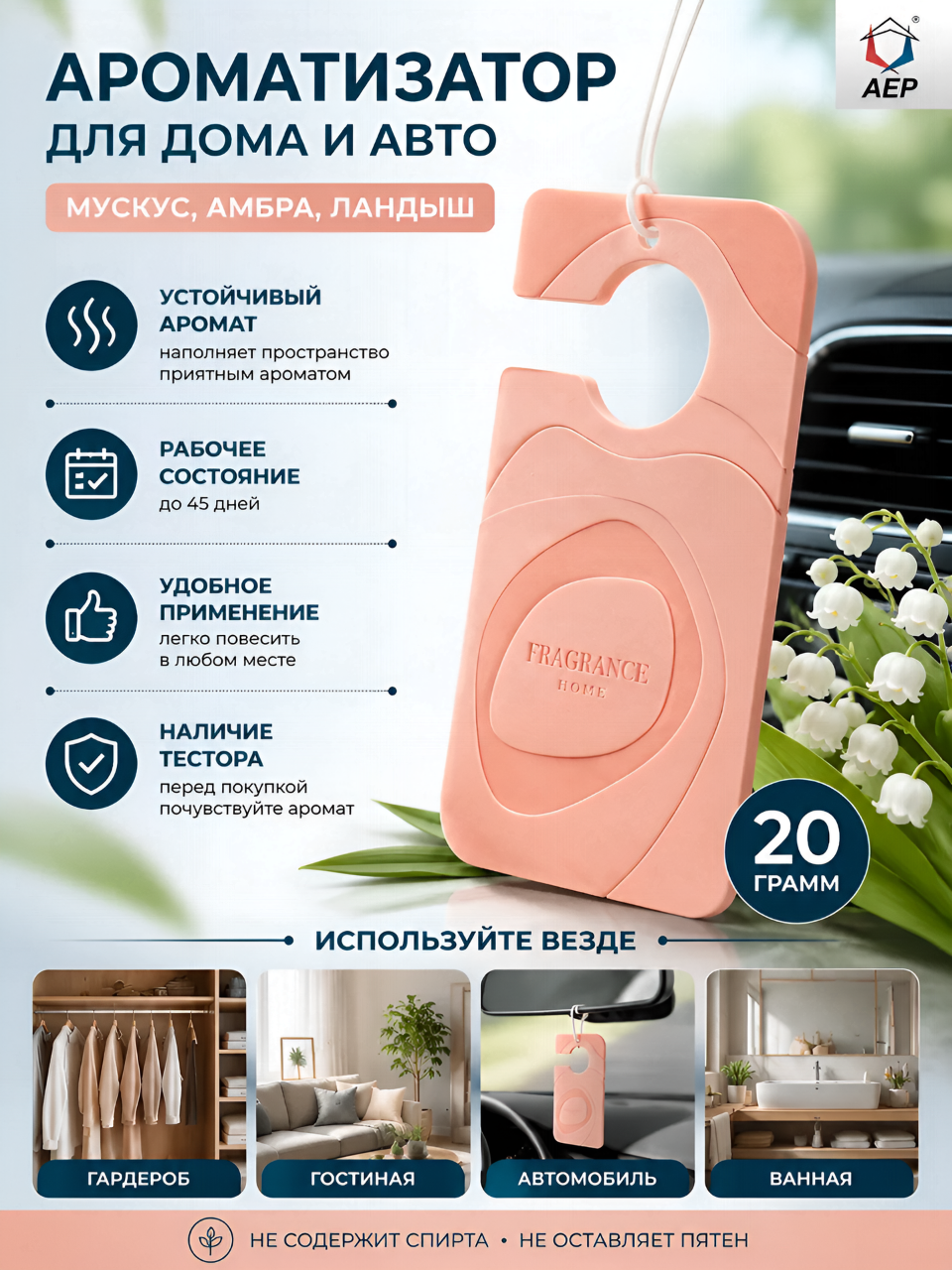 Ароматизатор для дома и авто "Fragrant Tag" Rue Lepic. Мускус, амбра, ландыш