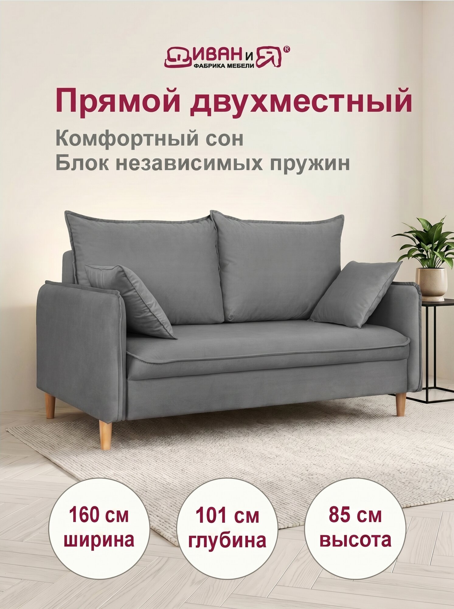 Диван-кровать Ханс на блоке независимых пружин, 160х100х85, спальное 138х195
