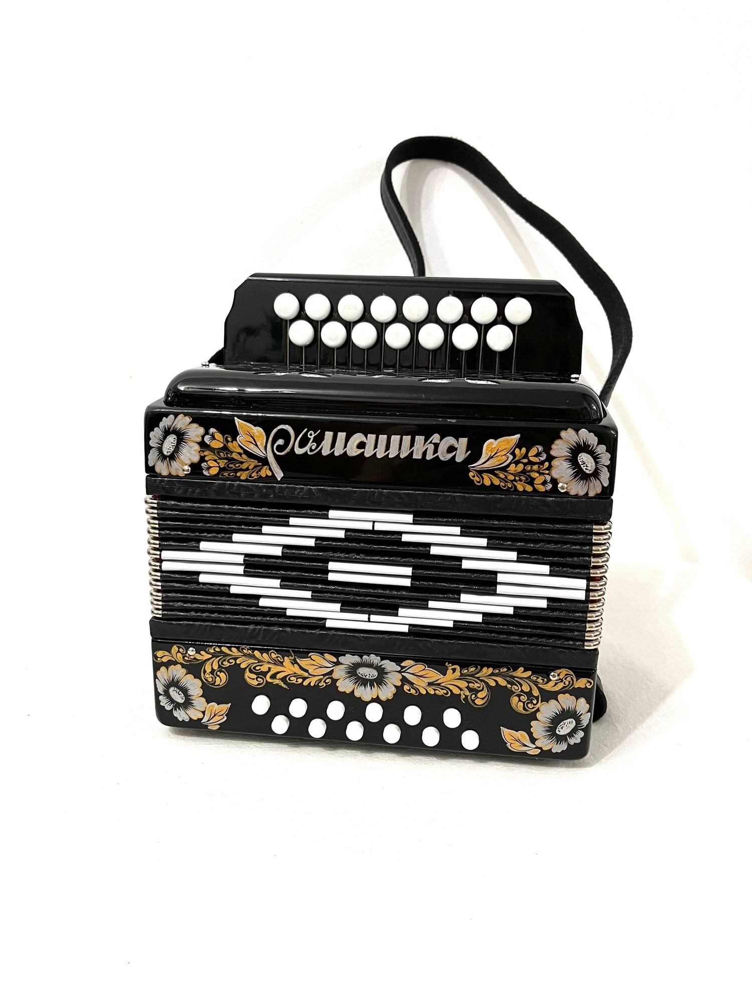 Детская гармонь "Ромашка" 15х12-I, черная, Шуйская гармонь