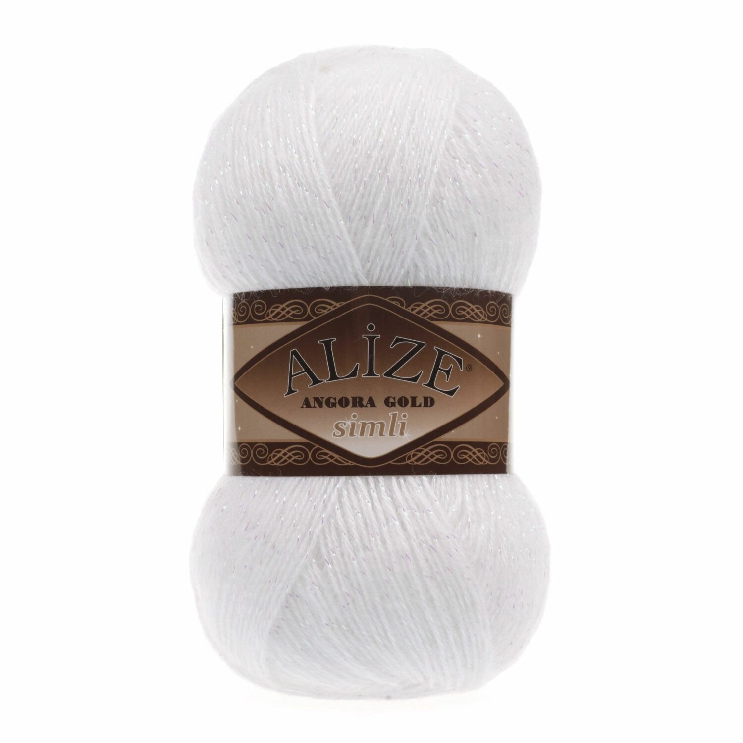 Пряжа Ангора Голд Сим Alize Angora Gold Sim упаковка 5 мотков 100 г. 500 м. 5% металлик 20% шерсть 75% акрил цвет 55 белый