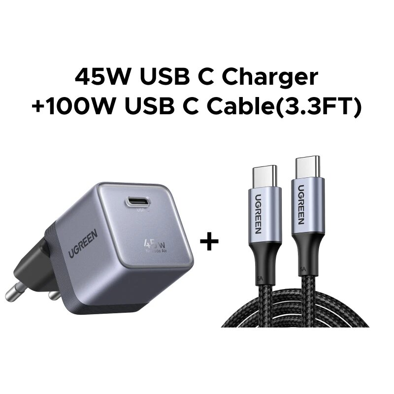 【Ультракомпактное】Зарядное устройство UGREEN Nexode Air 45W GaN USB-C с быстрой зарядкой PD3.0 PPS для iPhone 17 16 Pro, Samsung S26, планшетов, Macbook Air