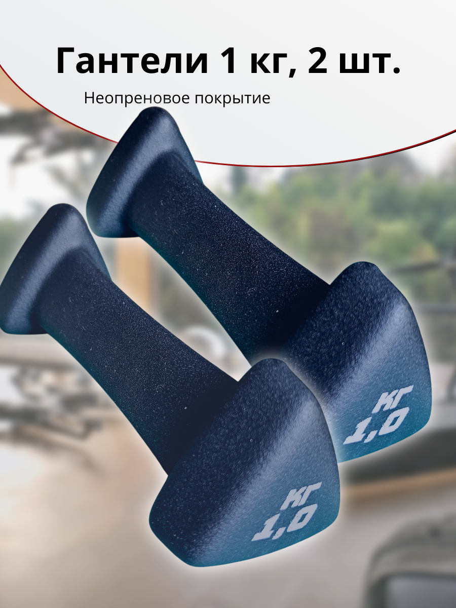 Гантели,2 шт. каждая по 1 кг, неопреновое покрытие, черные