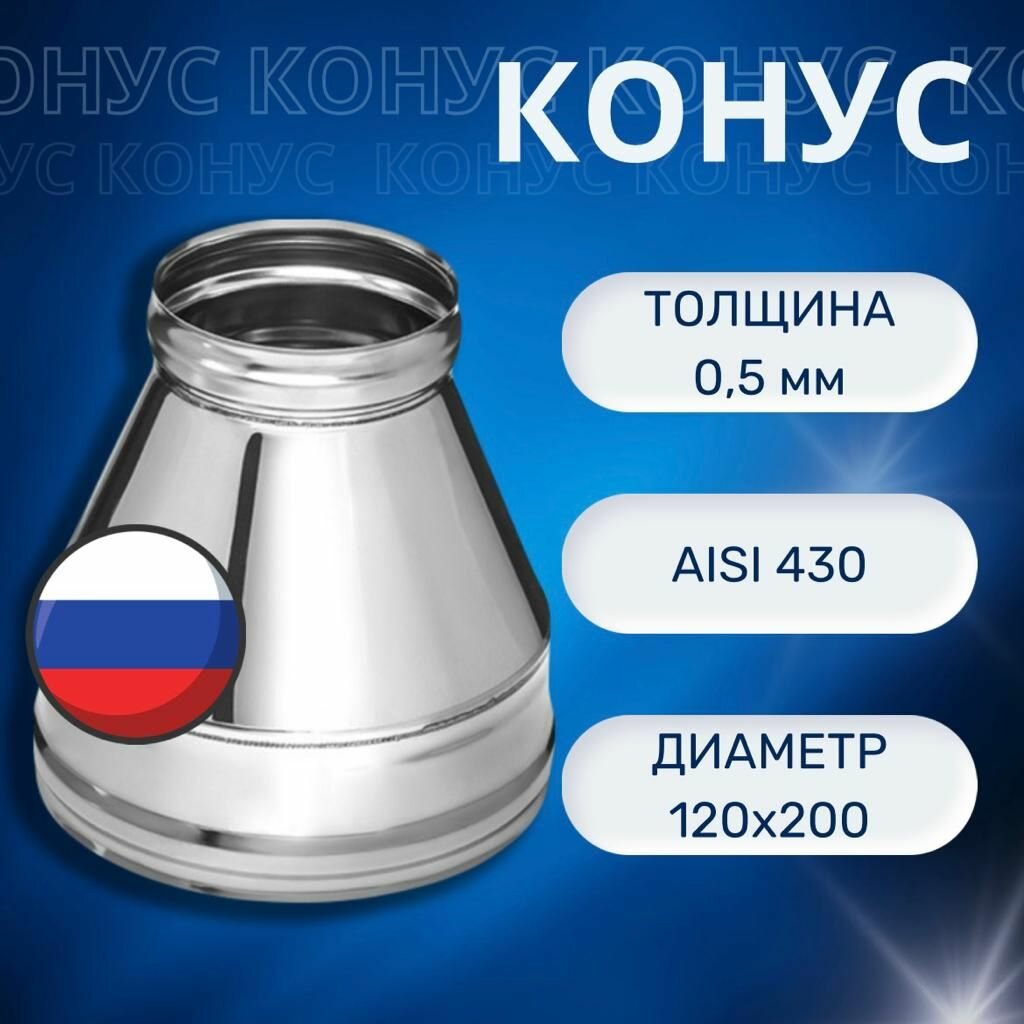 Конус на сендвич дымоход, D-120х200, (AISI 430+ нерж.0,5мм)