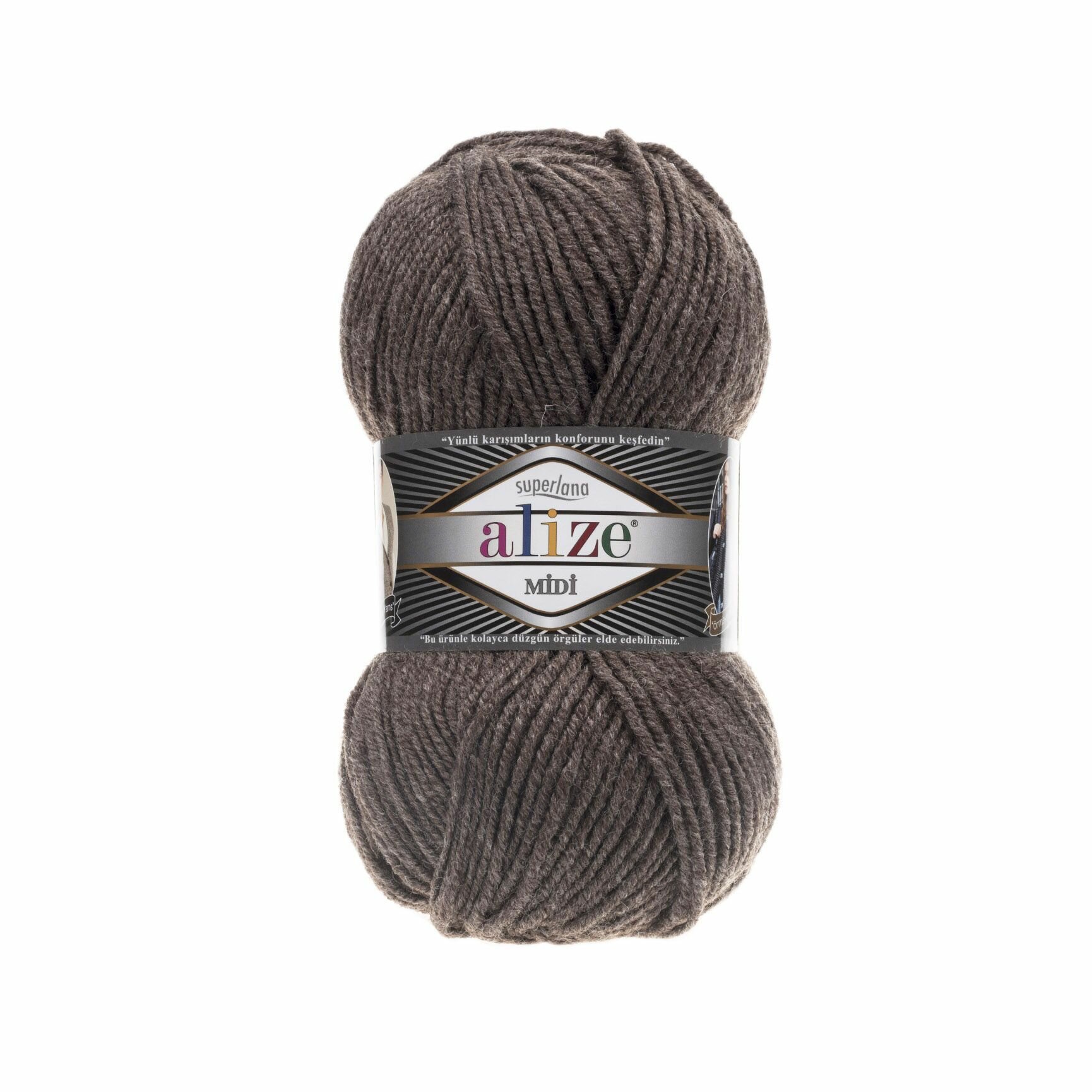 Пряжа Суперлана миди Alize (Superlana Midi) упаковка 5 мотков 100 гр. 170 м. 25% шерсть 75% акрил цвет 240 светло-коричневый