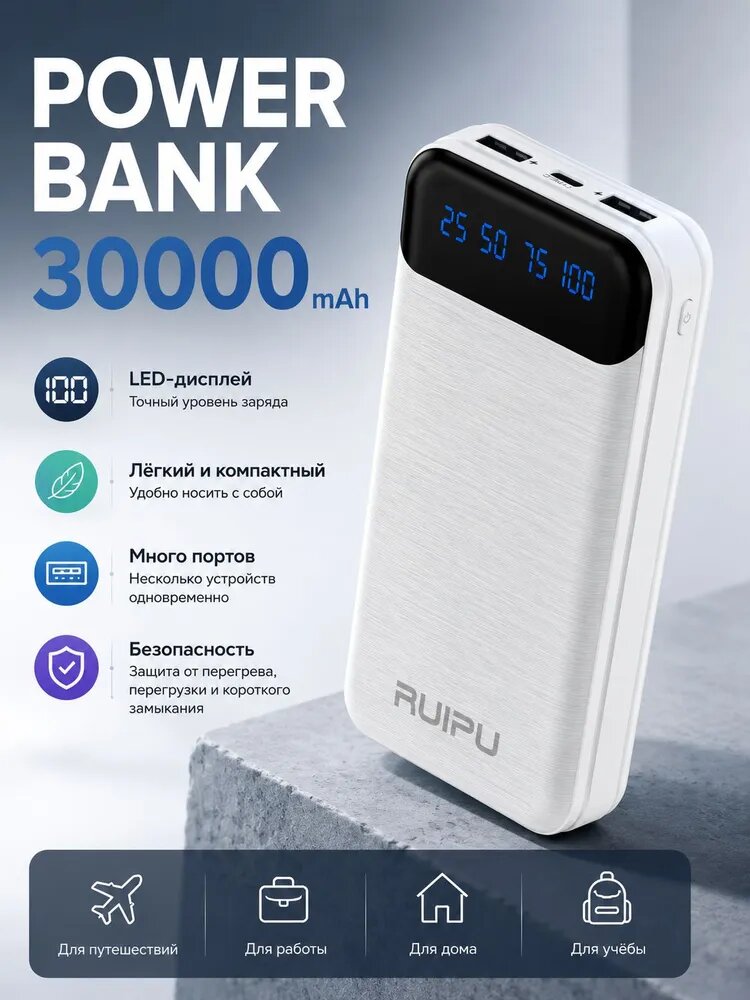 Литий-ионный (Li-Ion) внешний аккумулятор, 30000 мАч