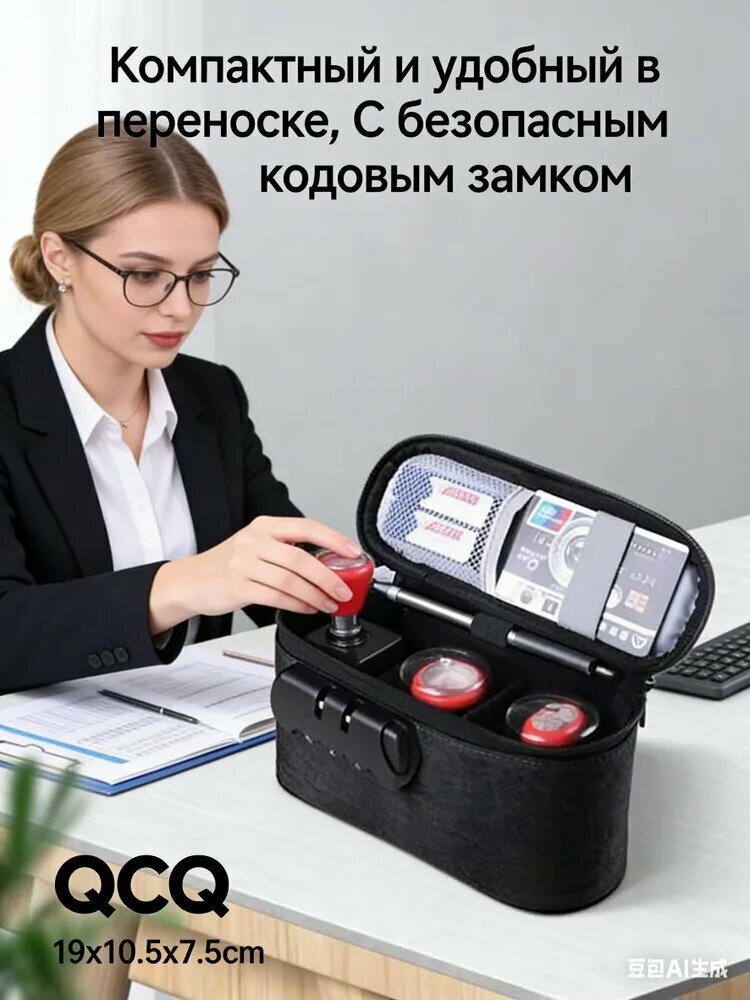 Бокс (Футляр) для хранения печатей и штампов, С блокировкой паролем,19x10.5x7.5cm, черное