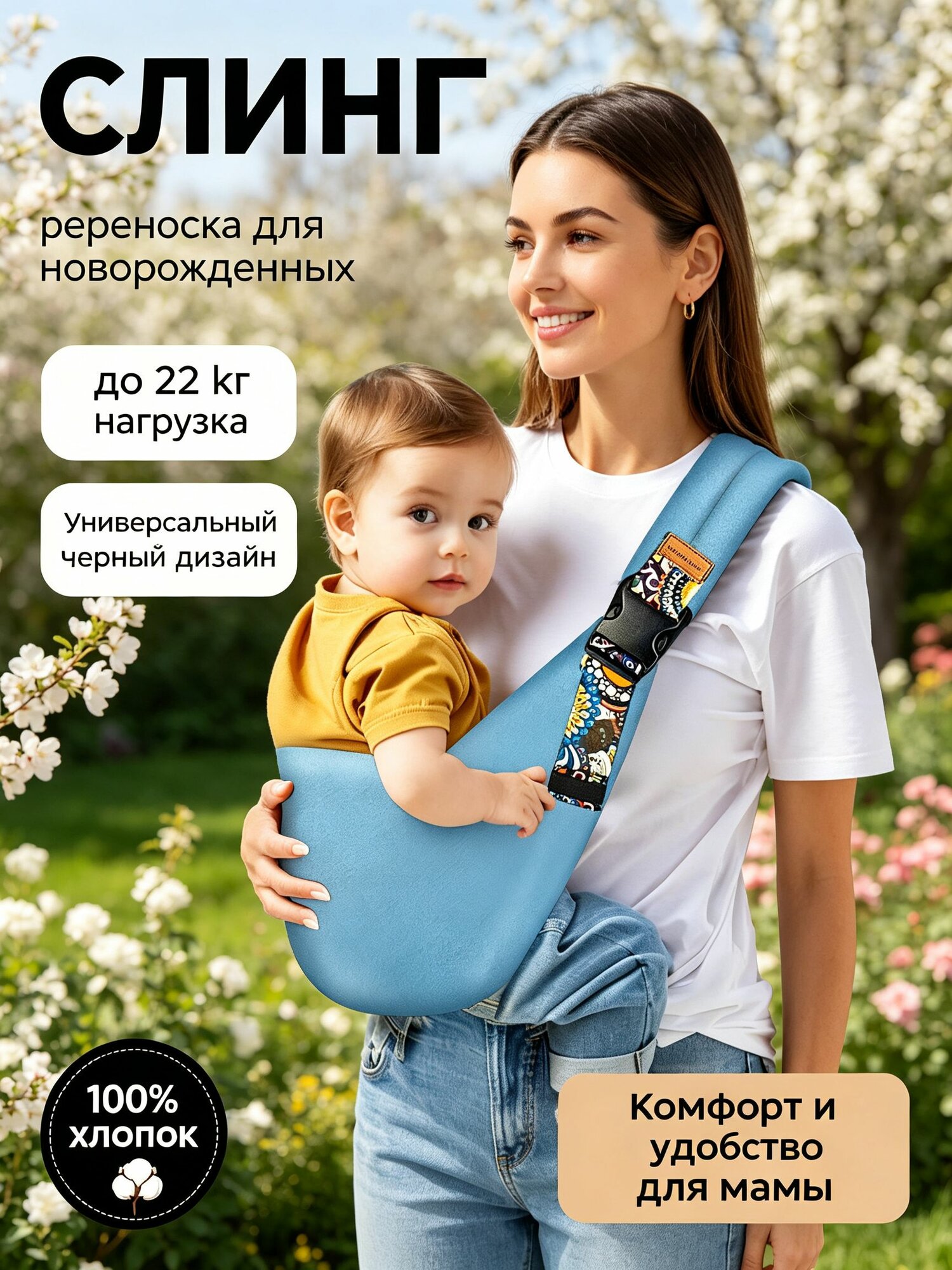 Рюкзак-типа "слинг" для новорожденных для прогулок и путешествий с малышом в поликлинику, магазин