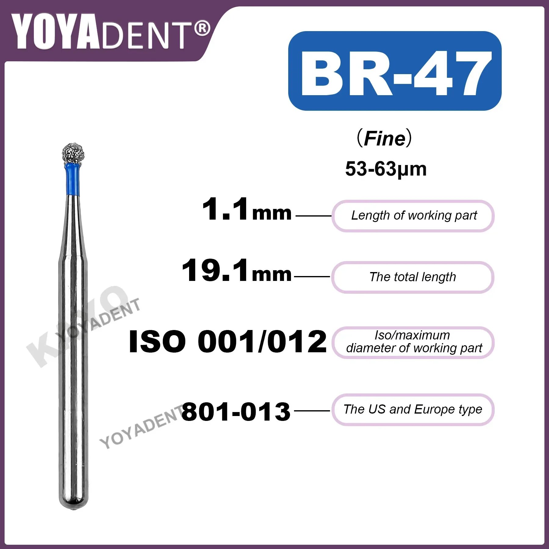 Алмазные боры YOYADENT BR тип 1,6 мм 10 шт. BR-47 10Pcs