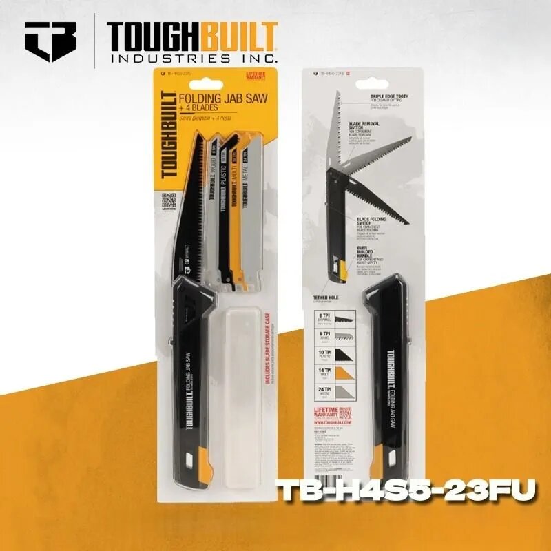 TOUGHBUILT TB-H4S5-23FU складная пила с 4 лезвиями для дерева, пластика, металла, включает в себя кейс для хранения возвратно-поступательная пила