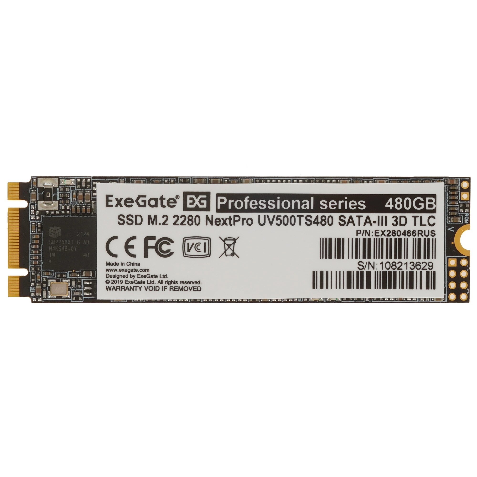SSD-накопитель ExeGate NextPro EX280466RUS, 480GB, M.2 2280, SATA III (6 Гбит/с), TLC 3D NAND