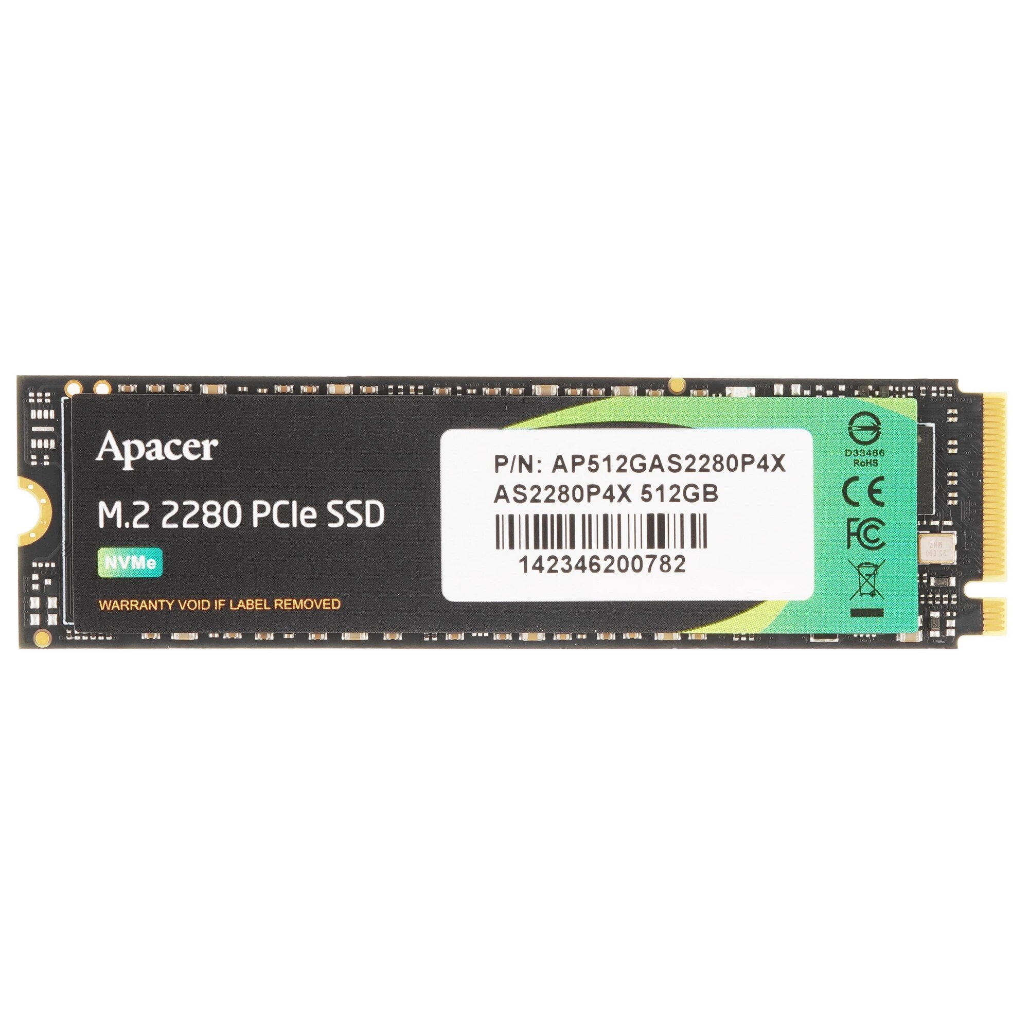 Внутренний накопитель SSD Apacer AS2280AP512GAS2280P4X-1 черный, 512ГБ, M.2 2280, PCIe 3.0 x4