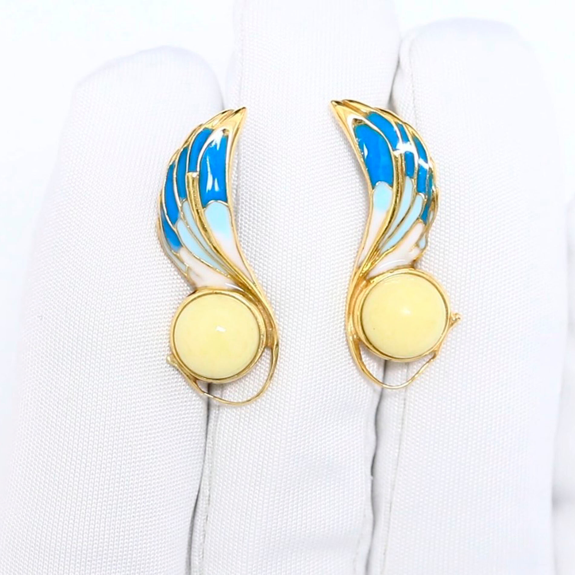 Серьги, серебро, 925 проба, золочение, янтарь, эмаль