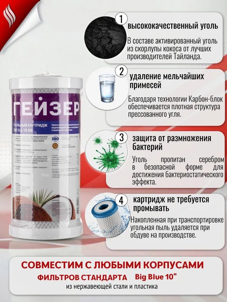 Картридж Гейзер CBC 0.6, для проточных фильтров, ресурс 35000л — фото 1
