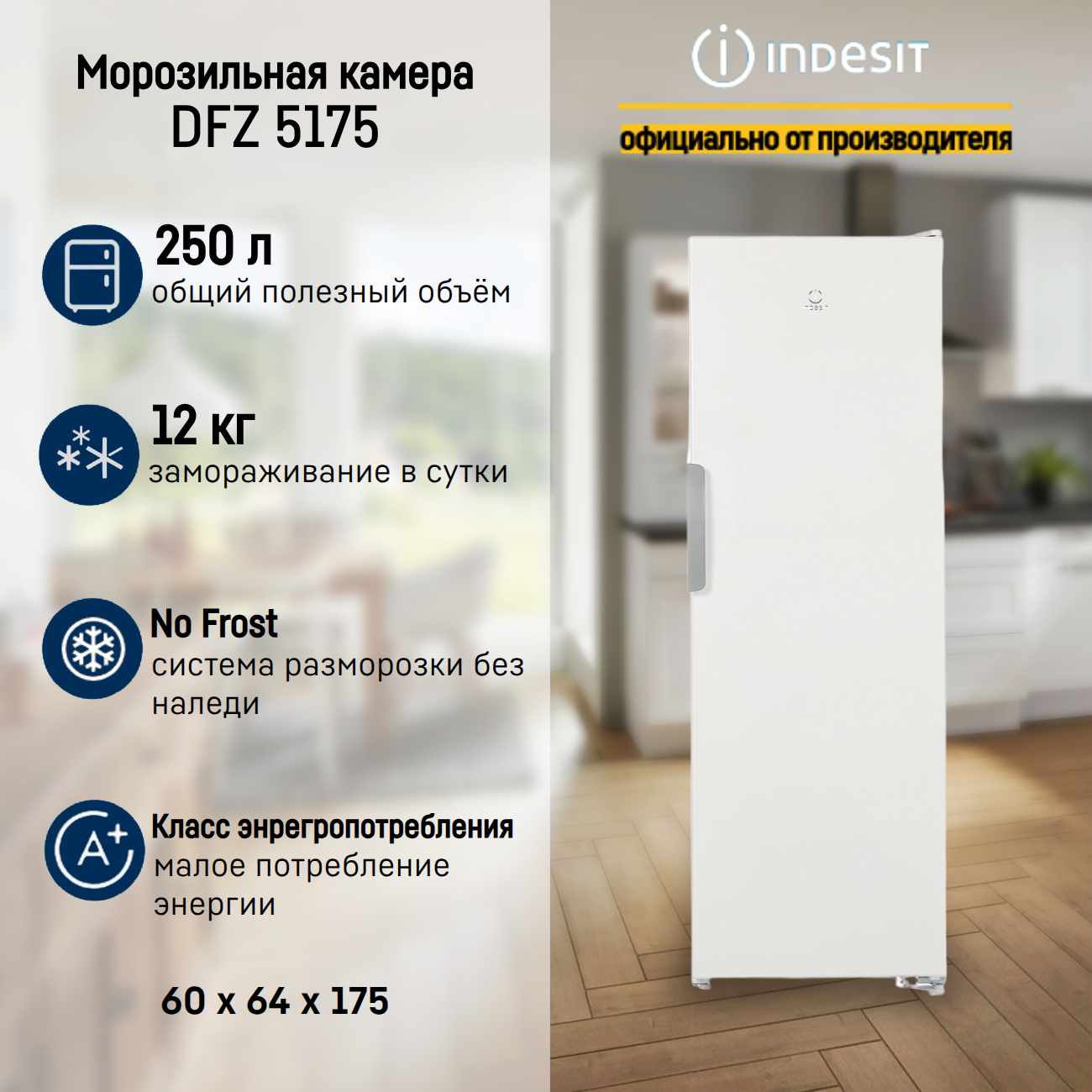Морозильная камера Indesit DFZ 5175 однокамерная, с системой размораживания NoFrost