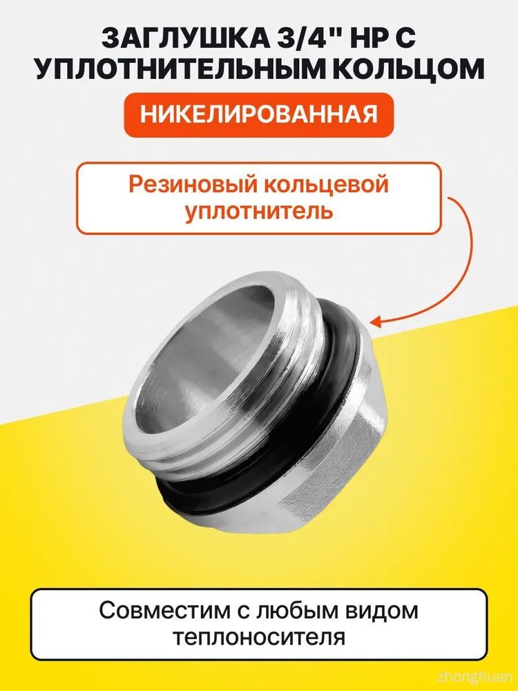 Заглушка 3/4", наружная резьба, с уплотнительным кольцом, никелированная TIM M301-3