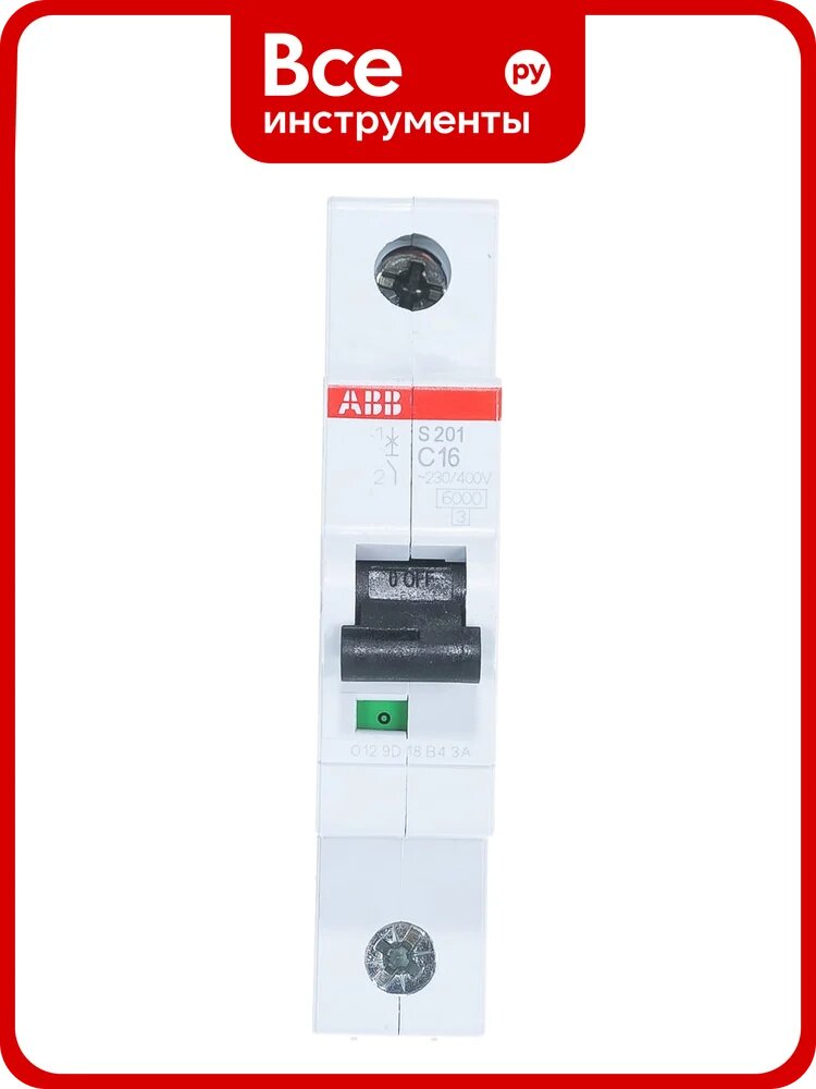 Автоматический модульный выключатель ABB 1п C S201 6кА 16А 2CDS251001R0164 DIN‑рейка серый корпус IP20 защита