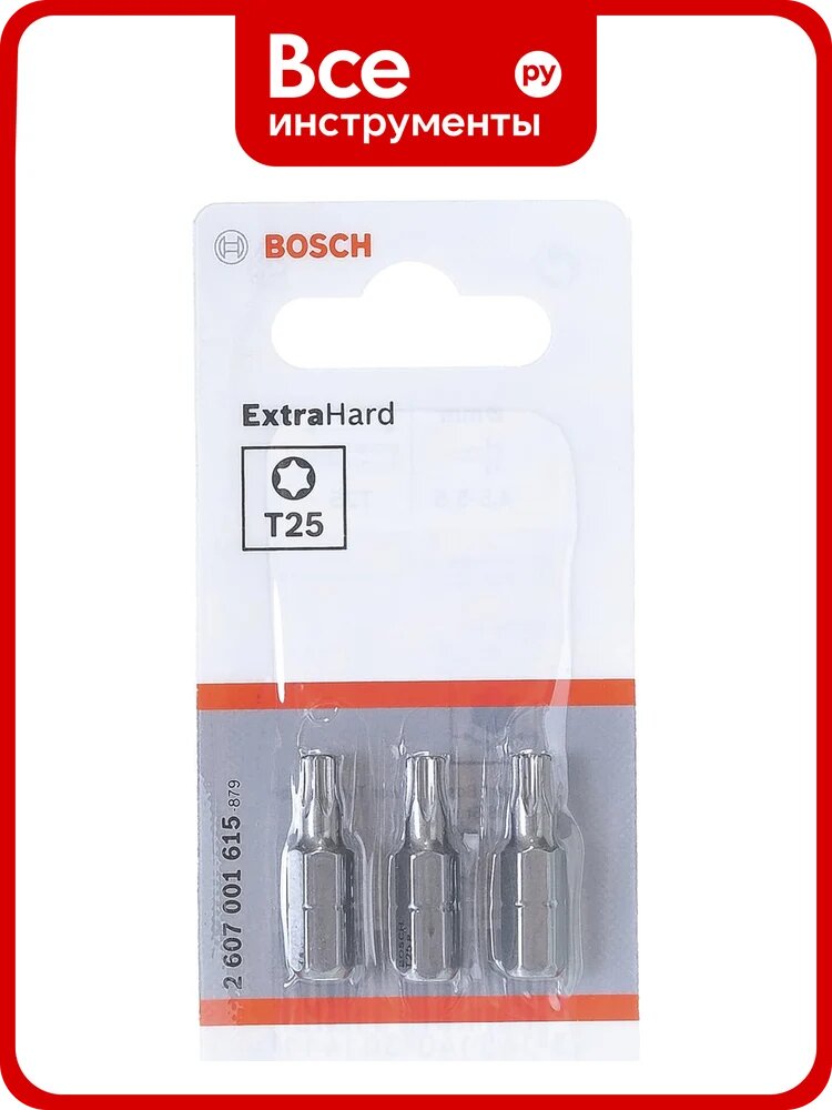 Бита Extra Hard 3 шт. (25 мм; Т25) Bosch 2607001615, с наружным шестигранником 1/4 дюйма