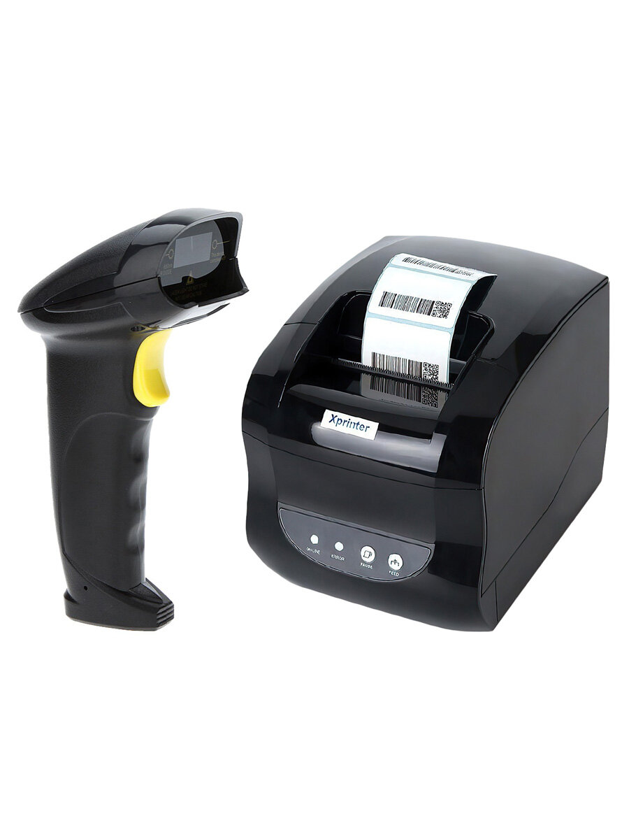 Комплект Xprinter XP-365B (USB) Черный + SUNTEK 2D WIRELESS BARCODE SCANNER (ST8200DB)