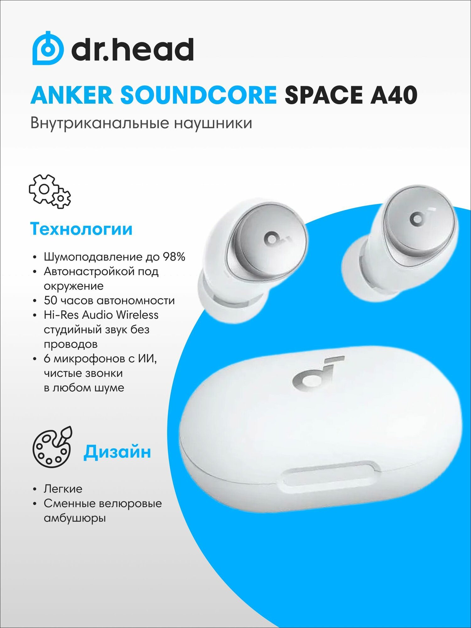 Anker Soundcore Space A40 white TWS внутриканальные наушники