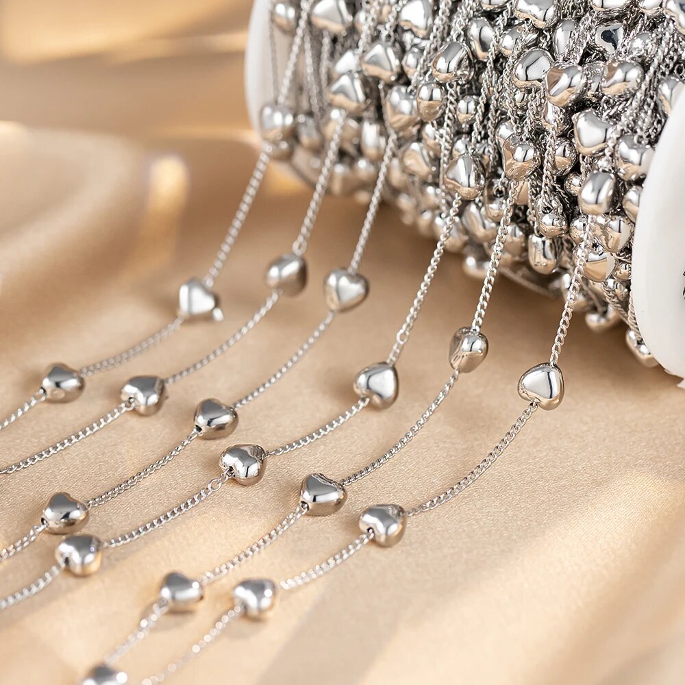 Медная цепочка из бисера Ailimi 1 метр Серебряный, Silver color