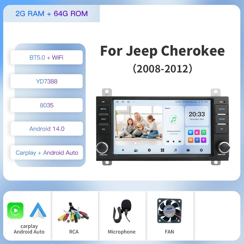 Kapud 7 "Android 14 2 Din автомобильное мультимедийное радио для JEEP Grand Cherokee 3326 2 64