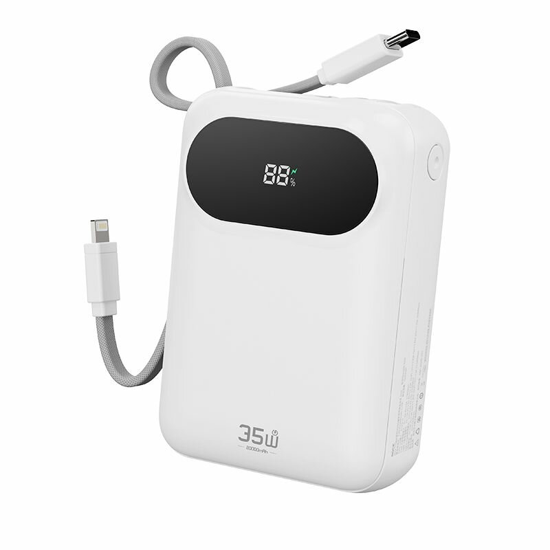 Внешний аккумулятор карманный ROCK Y11 Mini Series Power Bank with Cable 20000mAh 35w белый