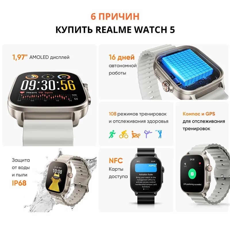 Realme Смарт-часы watch 5 global version, titaniumblack — фото 1