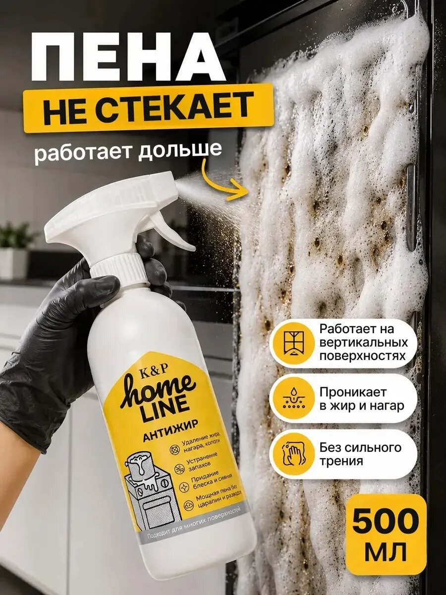 Антижир чистящее средство для кухни от жира и нагара, жироудалитель, спрей пена 500 мл