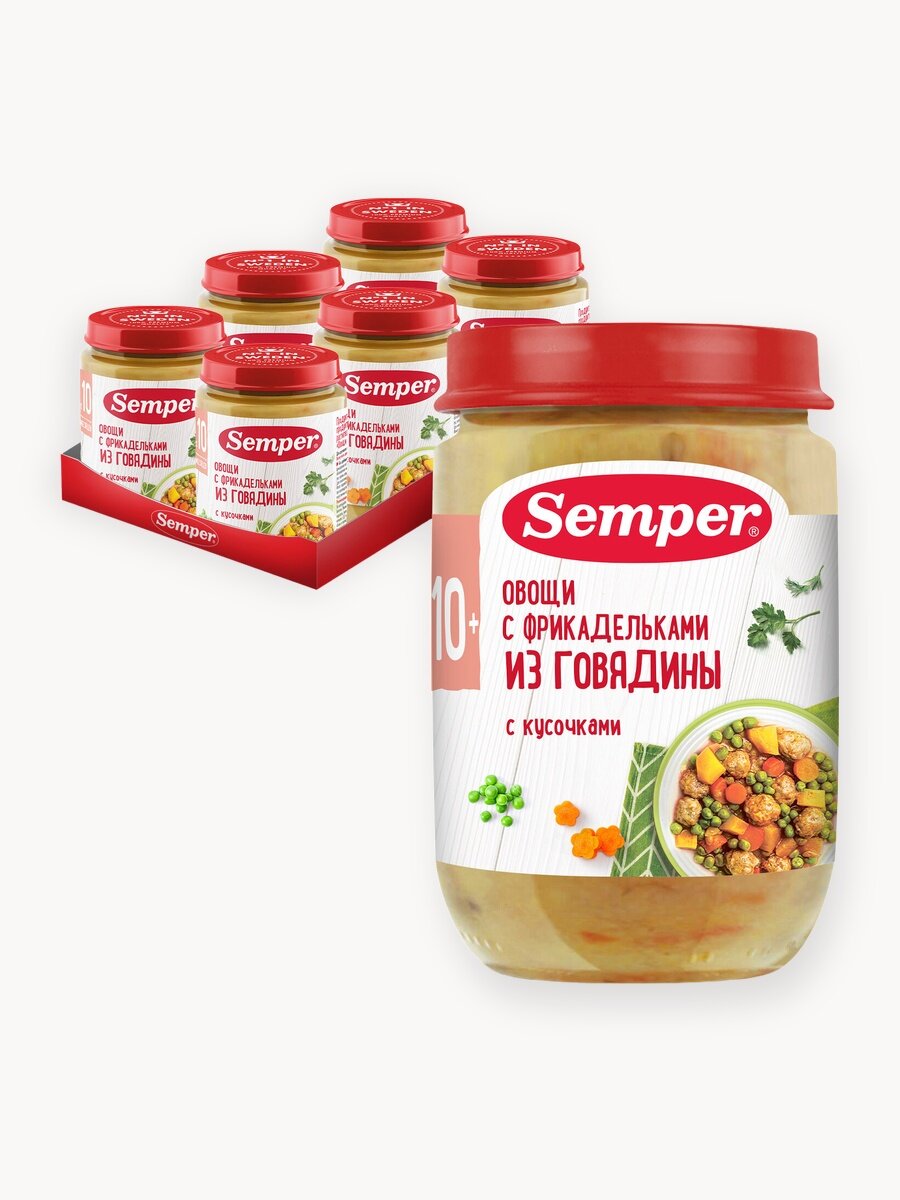 Детское питание Пюре Semper Овощи с фрикадельками из говядины, с 10 месяцев, 6х190г