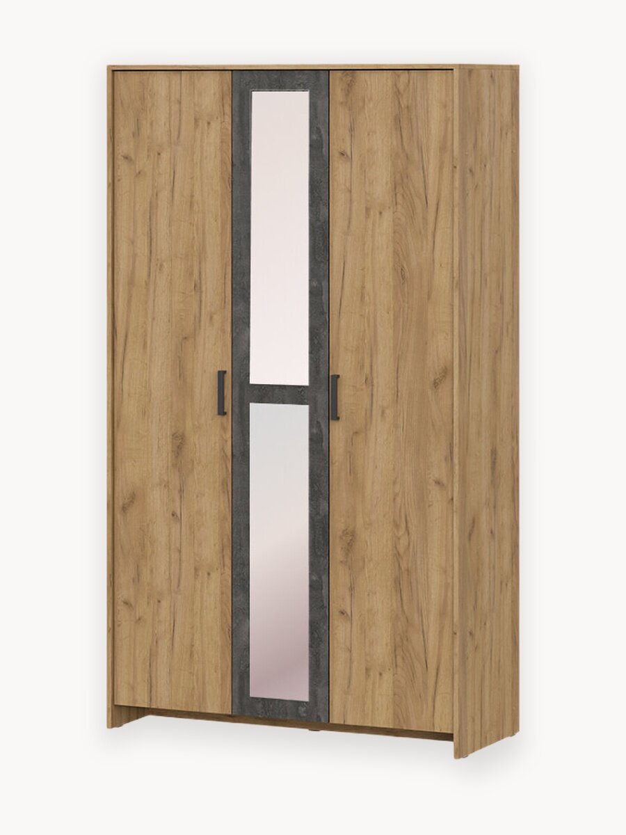 Шкаф трехстворчатый МСП, напольный, 120,1х209,4х50 см, ЛДСП/зеркало, цвет дуб золотой, камень тёмный