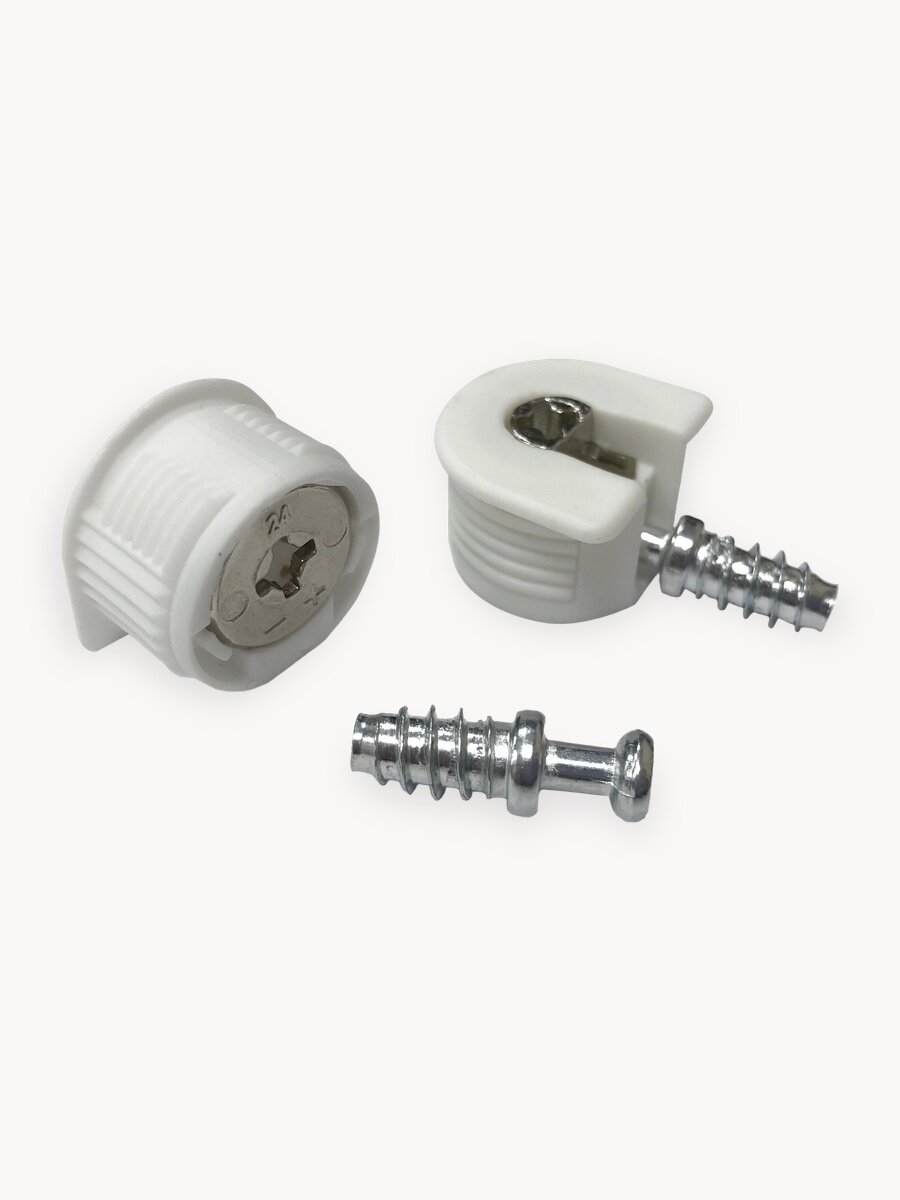 Эксцентриковая стяжка-полкодержатель D20мм, в комплекте с дюбелем, D5мм - 16 комп. (белый)